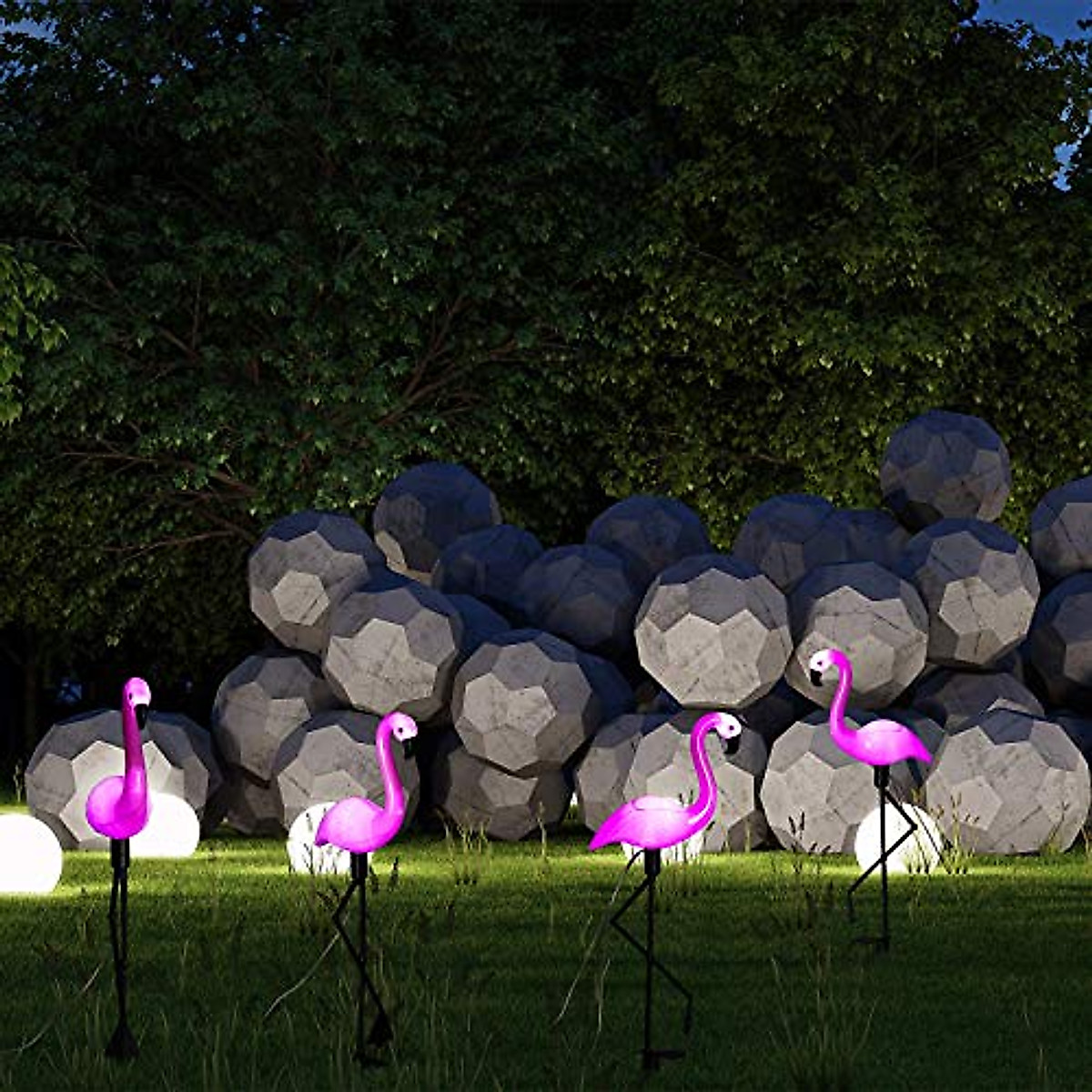 3 Pieces Garden Outdoor Flamingo LED Stake Lights Solar Powered Waterproof for Garden, Lawn, Patio, Pond, Backyard Decor
