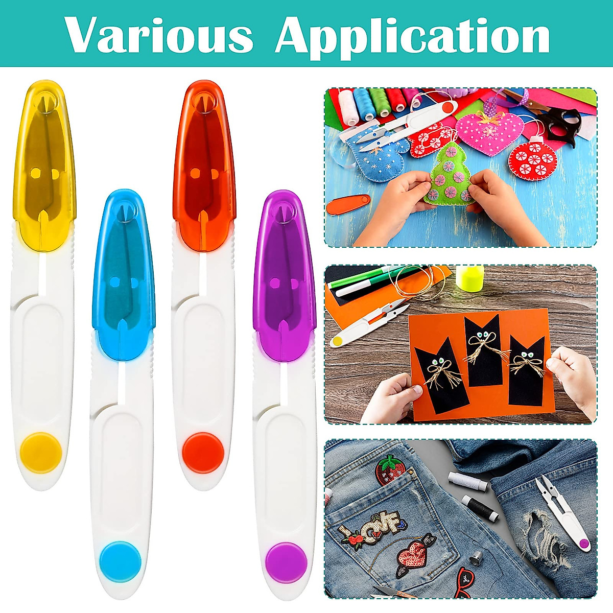 12 Pcs Yarn Scissors, U Shaped DIY Embroidery Scissors Thread for Crafting Enthusiasts with Protective Cover, 4 Inch, 4 Colors
