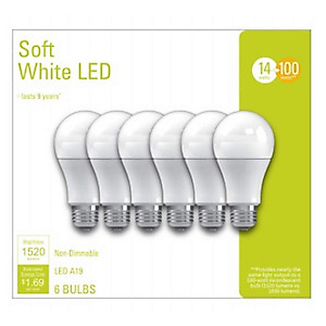 LED A19 E26 SW 100W 6PK