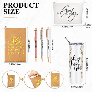 Domensi Best Boss Gift Set Thank You Gift for Women Lady Appreciation Day Gift 20oz Rustic Marble Sign Tumbler Makeup Bag A6 Notepad with Ballpoints Boss Day Gift Office Leader Christmas Gift(White)