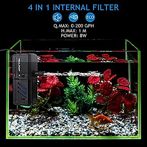 NO.17 Submersible Aquarium Internal Filter 6W, Adjustable Fish Tank Filter with 132 GPH Water Pump for 1-10 Gallon Fish Tank