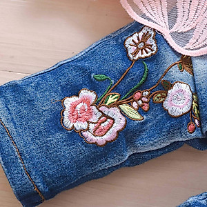 Peacolate 6M-4Years Spring Fall Baby Girls Clothing Set 3pcs Long Sleeve Dress Denim Jacket and Jeans(Pink,6-12Months)