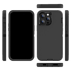 Sansunto for iPhone 13 Pro Max Case and 12 Pro Max Case, Full Body Protection Heavy Duty Shockproof Military Grade 3 in 1 Silicone Rubber with Hard PC Rugged Durable Phone Cover 6.7 Inch (Black)