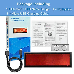 LED Name Tag, OUHL Upgraded Rechargeable LED Badge Scrolling Mini LED Display Cellphone Programmable Business Badges with Magnet/Pin (Red)
