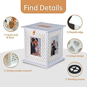 Large Wooden Wedding Card Box Gift Card Box for Reception Wedding Decoration Box with Photo Frame for 5*7 Photo- Envelope Post Money Gift Box Holder