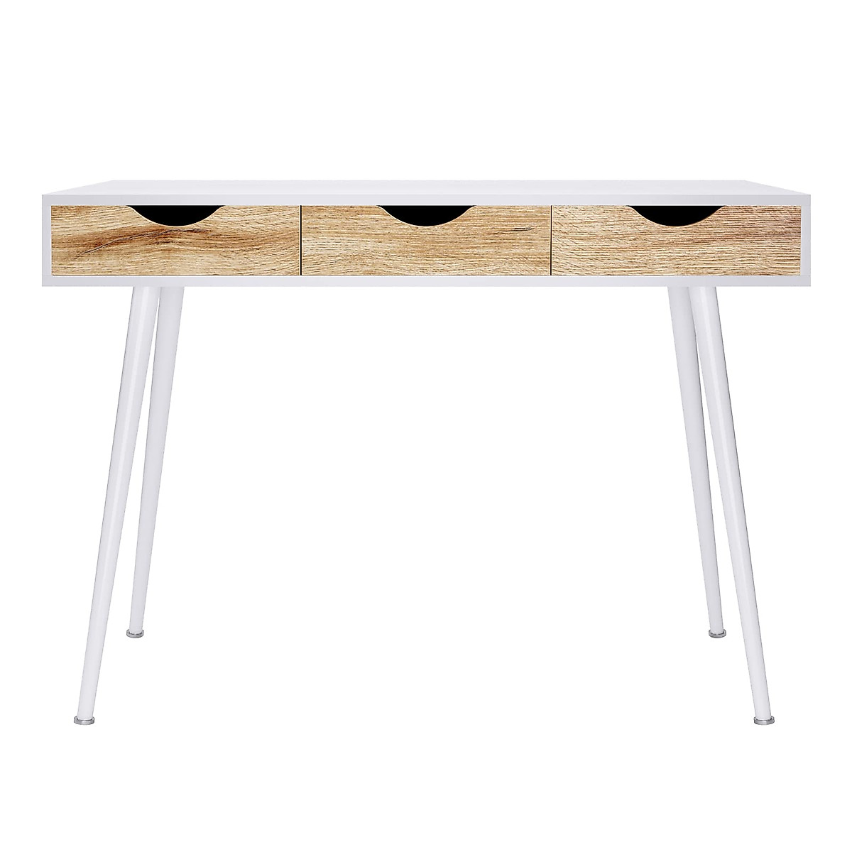 soges Mid Century Desk with Drawers, 3-Drawer Writing Study Desk, 43.3 inches Home Office Computer Desk for Small Space, Multifunctional Vanity Table Desk, White