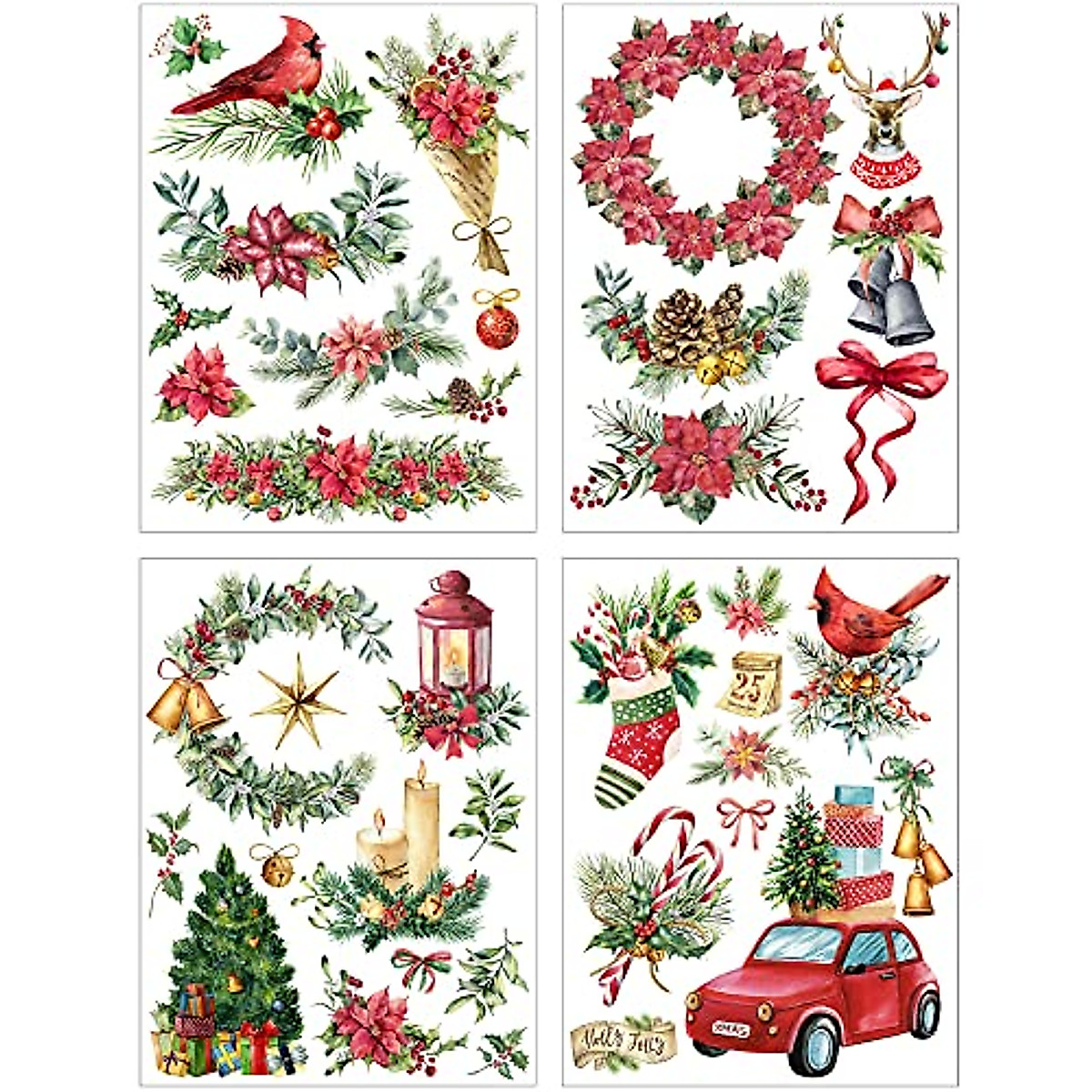 4 Sheets Rub on Transfers 16 x 12 Inches Sunflower Rose Eucalyptus Furniture Rub on Transfers Stickers for Crafts Wood Furniture Fabric Journal Envelope Scrapbooking (Bright Style)