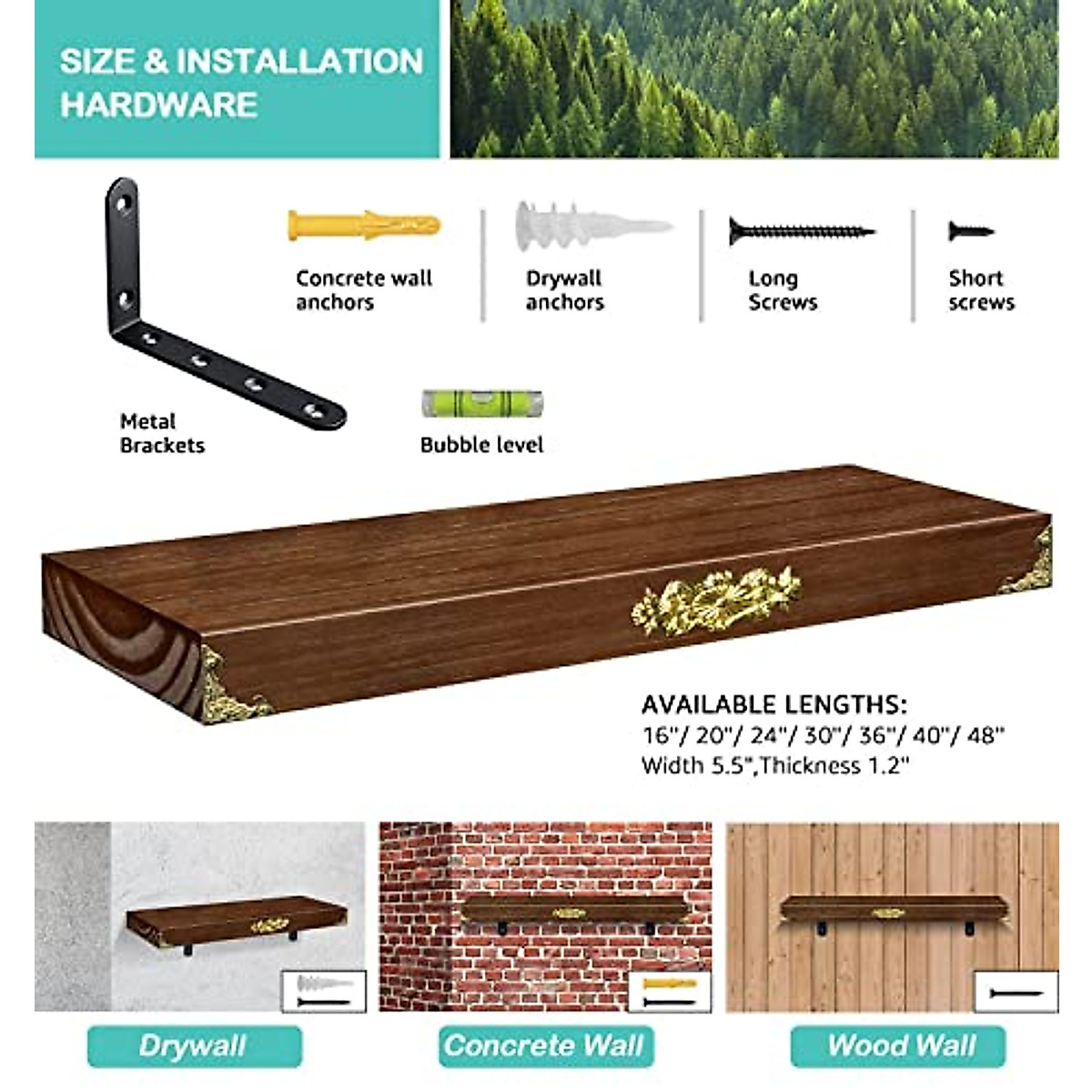 JanJunDec 24 Inch Rustic Wood Floating Shelves for Wall Mounted Set of 4 Wide Wall Shelf Large Wooden Shelves Farmhouse Bathroom Wall Shelves Organizer Kitchen Bedroom Living Room Display Shelf Brown