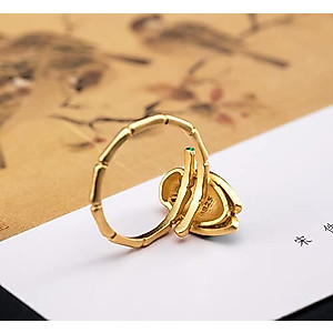 Helen de Lete Colorful Golden Cicada S925 Sterling Silver Adjustable Ring For Men and Women