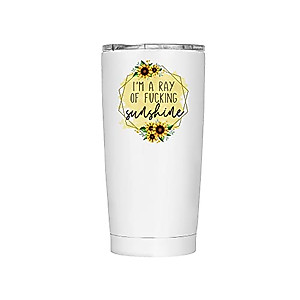 I'm Just a Ray of F*cking Sunshine Travel Coffee Cup with Lid - 20 oz Insulated Stainless Steel Tumbler with Lid - Curse Word Gifts for Friend - Printed Design on Both Sides