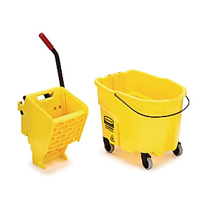 Rubbermaid Commercial Products, WaveBrake - Commercial Industrial Mop Bucket with Side-Press Wringer Combo on Wheels, 35 Quart, Yellow