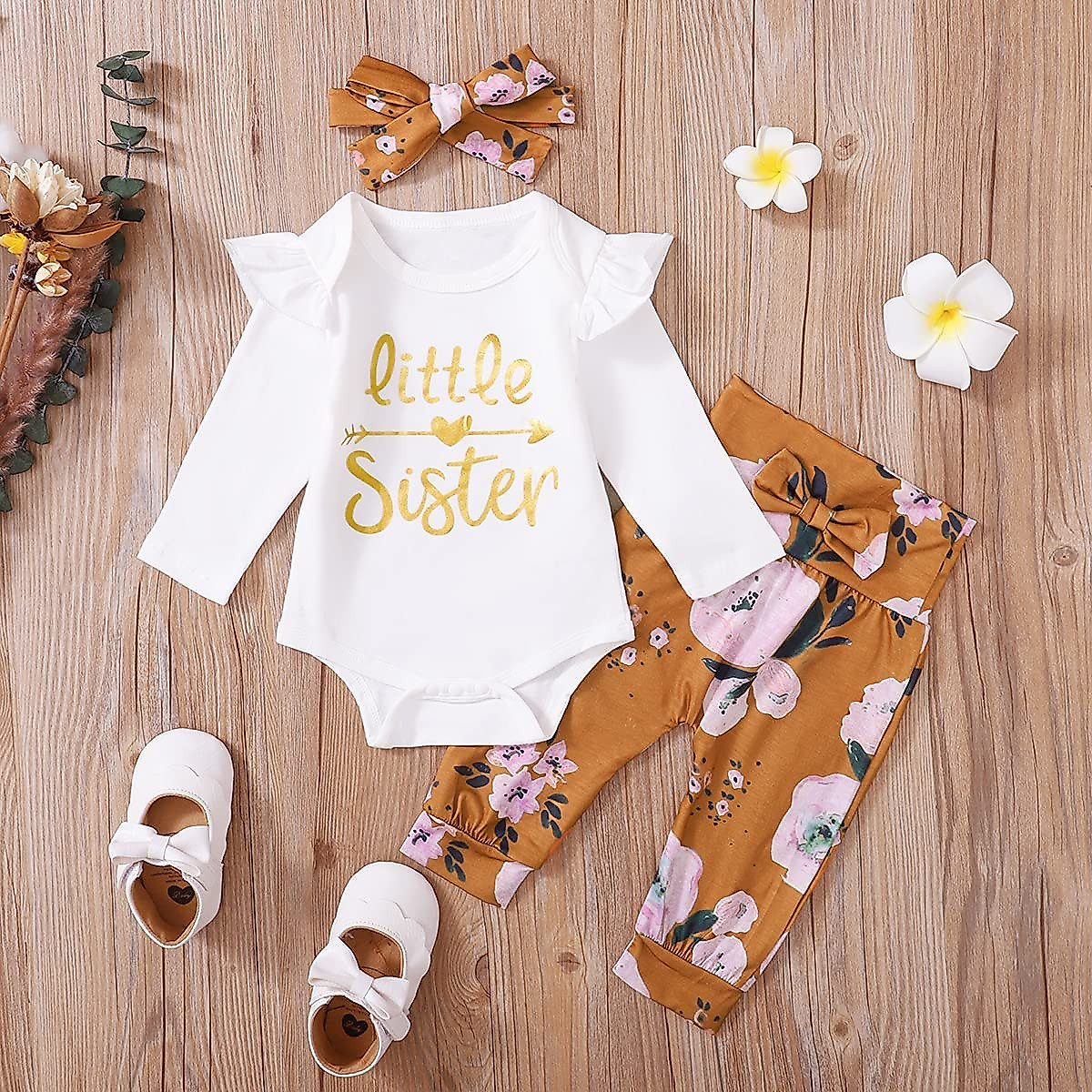 BIRTHDAY SHARK Big Sister Little Sister Matching Outfits Matching Outfits for Girls Little Sister Outfit (Yellow-Little Sister,0-3 Months)