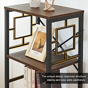 Freexployer Bookshelf, Vintage Industrial 4 Tier Bookshelf, Freestanding Narrow Bookcase with Rustic Wood and Metal, Small Bookshelf for Home Office, Bedroom & Living Room, Retro Brown