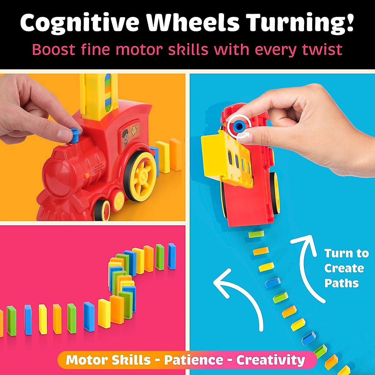 300 Pcs Domino Train Set - Automatic Rally Setter for Boys & Girls - Ages 4-10 - Montessori Toy with Colorful Tracks - Christmas & Creative Birthday Toy, Automatic Block Laying Stacker Game