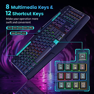 Dacoity TKL Mechanical Gaming Keyboard, RGB LED Rainbow Backlit 60% Keyboard with Blue Switches, 27 LED Lighting Modes, 100% Anti-Ghosting, 87 Keys Wired Tenkeyless Keyboard for Windows PC MAC Games