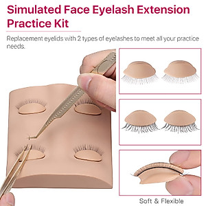 Pretty memory Lash Extension Supplies Eyelash Extension Kit, Lash Mannequin Head with Removable Eyelids Silicone Practice Set for Makeup and Eyelash Graft
