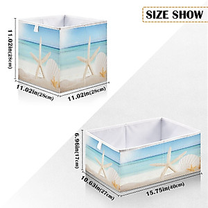 Beach Shelf Baskets for Organizing,Closet Storage Bins Large Collapsible Storage Baskets with Handles for Closet,15X10.5X7 In, Beaches-shells-starfish-summer-sand-sun-seashe,ODK1353