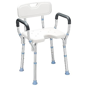 OasisSpace Heavy Duty Shower Chair with Back and Arms 300lb, Bathtub Chair with Handles - Medical Tool Free Shower Cutout Seat for Handicap, Disabled, Seniors & Elderly