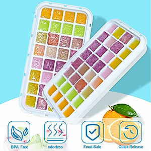 Ice Cube Tray, Stackable Ice Trays for Freezer with Lid and Bin, Easy Release 64 Nuggets Ice for Chilling Cocktails Whiskey Tea Coffee Cool Drinks