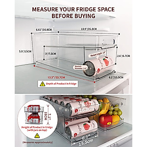Zyerch 2 Pack Rolling Soda Can Dispenser for Refrigerator with 1 Pack Ice Ball Maker, Pantry Organization and Storage 2-Layer Beverage Holder for Fridge, Clear