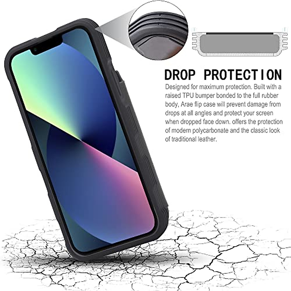 Arae Case for iPhone 13 [6.1 inch] - Wallet Case with PU Leather Card Holder Back Flip Cover for iPhone 13 6.1 inch-Black