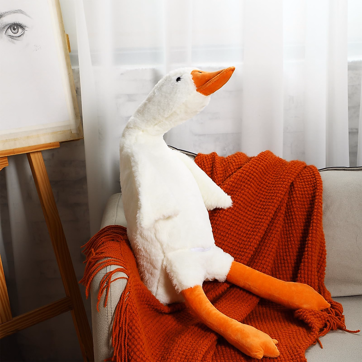 Lenwen Christmas Giant Goose Stuffed Animal Large Stuffed Duck Plush Toy Big Soft Duck Stuffed Animals Cute Goose Pillow Birthday Party Graduation Gifts for Kids Boys Girls(White,63 Inch)