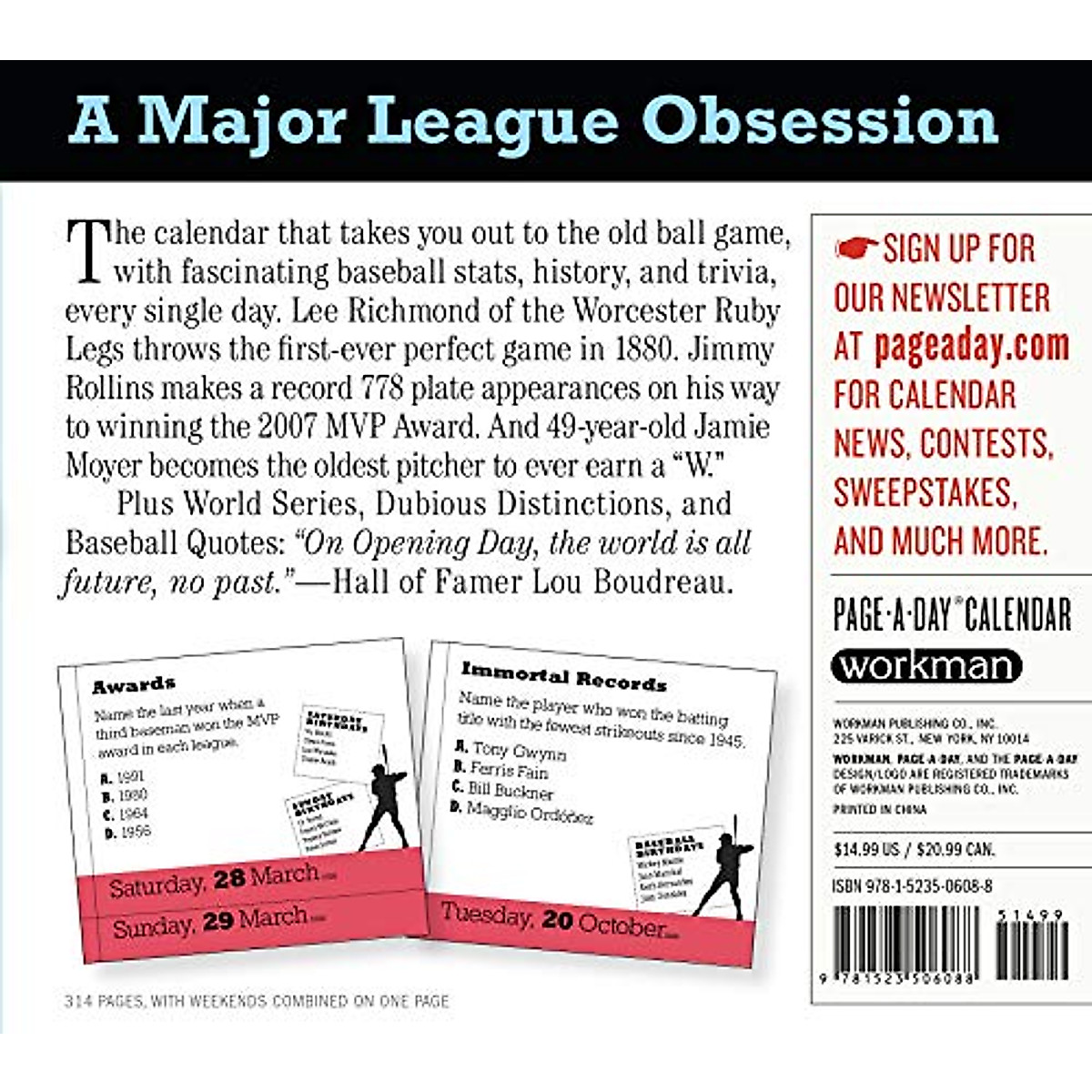 A Year of Baseball Trivia! Page-A-Day Calendar 2020: Immortal Records, Team History & Hall of Famers