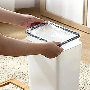 Slim Plastic Trash Can 7.5Liter Rectangular Wastebasket Garbage Container Bin with Open Bamboo lid for Bathroom Kitchen Home Office