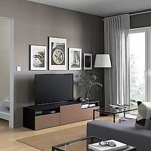 TV Unit with Drawers and Door, Black-Brown/Lappviken Light Gray-Brown, 70 7/8x16 1/2x15 3/8 "