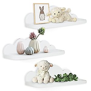 Veluckin Small Floating Shelves Mini Cloud Shelves Hanging Display Wall Shelf for Bathroom Livingroom Bedroom,3 Pack,with 2 Types of Installation,White