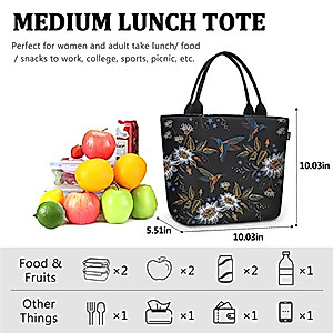 Gloppie Lunch Bag Women Insulated Lunch Bag Adults Lunch Box Leakproof Lunch Tote Thermal Cooler Bag Meal Prep Bag Snack Bags for Work Travel Picnic Hummingbird Daisy 9L