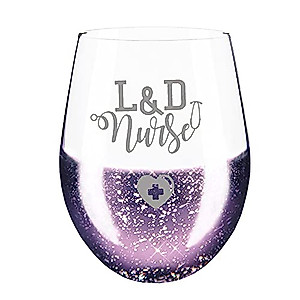 Osci-Fly Valentines Day Gifts for L&D Nurse, Labor and Delivery Nurse Handmade Etched Purple Starry Wine Glass & Nurse Off Duty Socks - Gift for Nurses Women