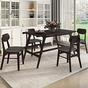 KoiHome 5-Piece Mid-Century Style Set Faux Leather, Seats up to 4, Wooden Table/Chair Frame for Dining Room, Restaurant, Kitchen (Wenge)