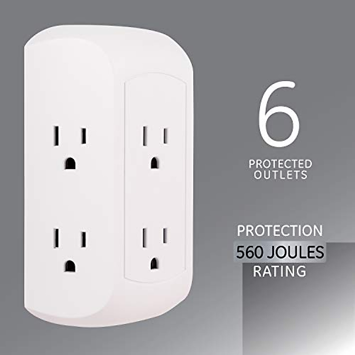 GE Pro 6-Outlet Surge Protector Adapter Spaced Tap, 2 Pack, 3-Prong Power Strip, Charging Station, Side Access, UL Listed, White, 50038