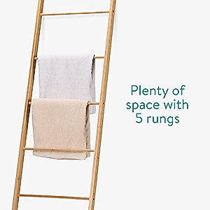 Navaris Bamboo Towel Ladder - Wood Rack for Towels, Clothes, Blankets - Wall Leaning Wooden Rack for Bathroom, Bedroom - 5-Tier Towel Holder Stand