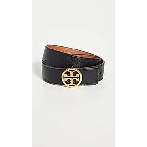 Tory Burch Women's 1.5" Miller Reversible Belt, Black/New Cuoio/Gold, S