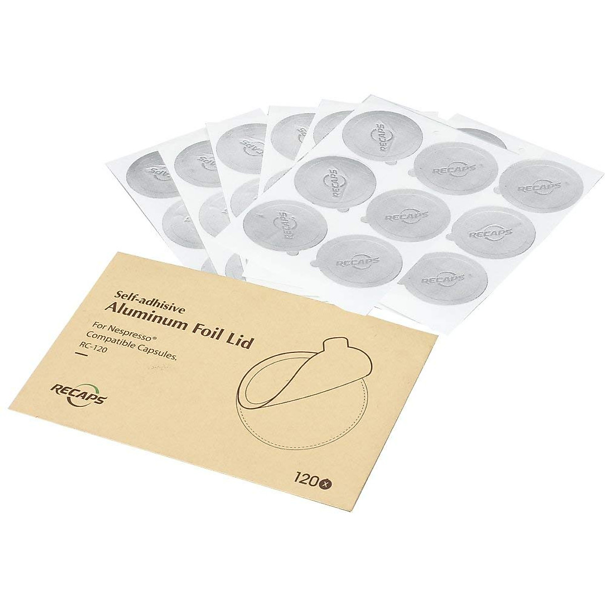 RECAPS Aluminum Espresso Lids Foil Seals Reusable Pods ONLY Compatible with Nespresso Small Original Line Coffee Pods (Lids 240 Pcs Only) 37mm in Diameter