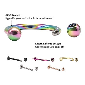 BLISI 6pcs Body Piercing Jewelry Lot 16G Titanium Nose Septum Lip Cartilage Tragus Eyebrow Industrial Barbell Horseshose Piercing Kit Jewelry 8mm/10mm (6pcs Pink, 16G 1.2x10x3)