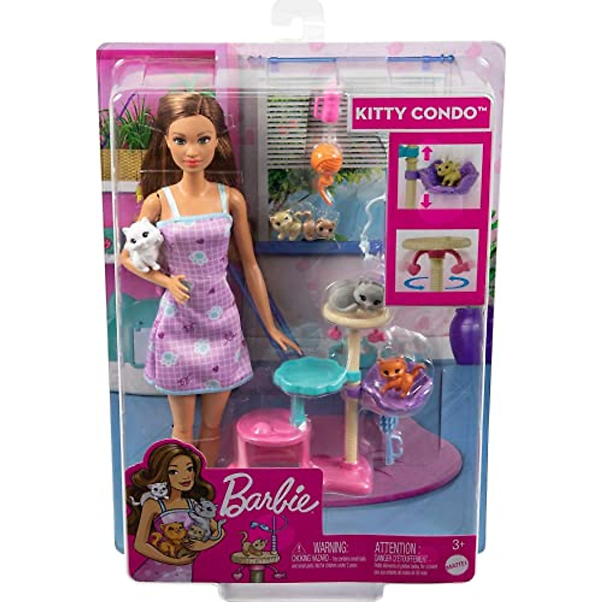 Barbie Kitty Condo Doll and Pets Playset with Barbie Doll (Brunette), 1 Cat, 4 Kittens, Tree & Accessories, Toy for 3 Year Olds & Up