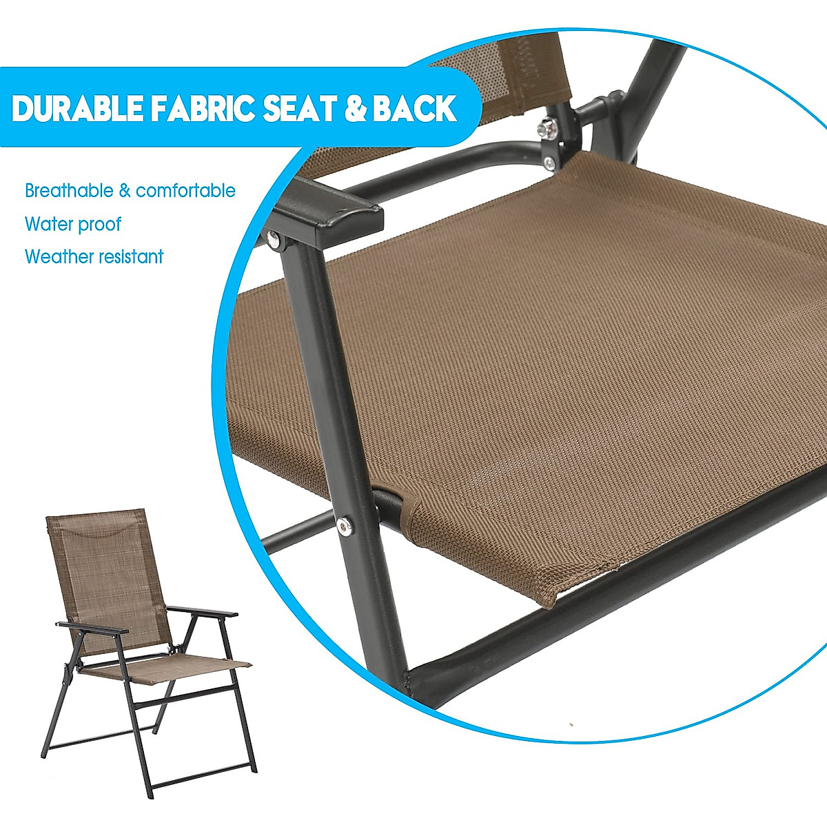 VICLLAX Folding Patio Chairs with Arms, Portable Patio Dining Chairs Sling Back Chairs for Garden, Set of 2