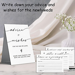 Advice And Wishes Card Set For The New Couples, 1 Standing Sign 15 Advice Cards, 15 Date Night Cards Cards 15 Journey Idea Cards For Bride, Groom, Newlyweds, Wedding Favors & Supplies(White)-C01