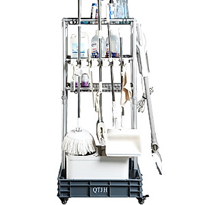 Multi-Layer Mobile Cleaning Tool Storage Rack storage shelf broom mop holder hold your cleaning supplies janitorial cart Steel Organizer Wire Rack