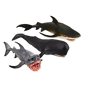 TOYMANY 8-Piece Large Sea Animal Figurines Set: 4-8" Sharks, Whales & Dolphin, Bath Toys, Cake Toppers, Birthday Gifts for Kids & Toddlers