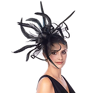Lucky Leaf Girl Lady Hat Headwear Organza Church Feather Clip Fascinators Hat Wedding Party Kentucky Derby Cap for Women(F-5-Black)