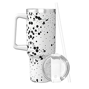 HULIBIN Black And White Dot Print Double Deck Stainless Steel Travel Coffee Cup With Lid 40 Oz Ice Bully Cup
