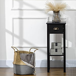 HOMCOM 2-Tier Side Table with Drawer, Narrow End Table with Bottom Shelf, for Living Room, Set of 1, Black