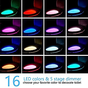 2 Pack Toilet Night Lights, 16-Color Changing LED Bowl Nightlight with Motion Sensor Activated Detection, Cool Fun Bathroom Accessory - Unique & Funny Gadgets for Christmas Stocking Stuffers