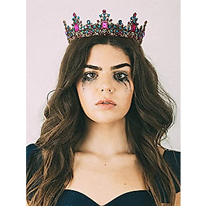 SWEETV Queen Crown for Women - Baroque Wedding Tiaras and Crowns, Jeweled Costume Tiara Princess Crown, Prom Birthday Party Halloween Hair Accessories, Old Gold + Hot Pink