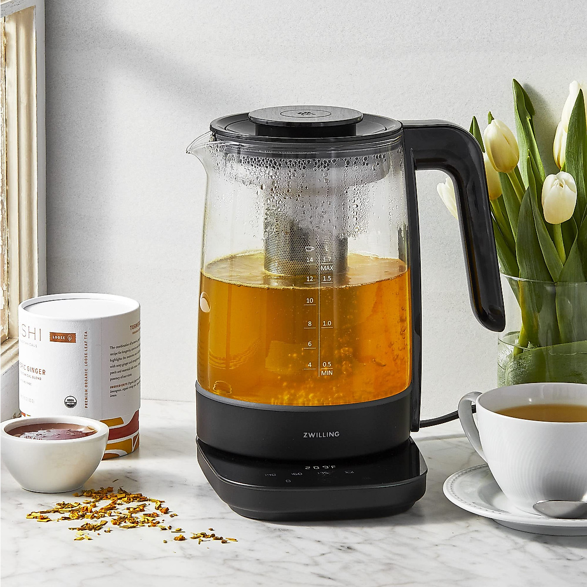 ZWILLING Enfinigy Glass Kettle 1.7L, Tea Kettle, 6 Preset Temps for the Perfect Cup, Tea Timer, Black