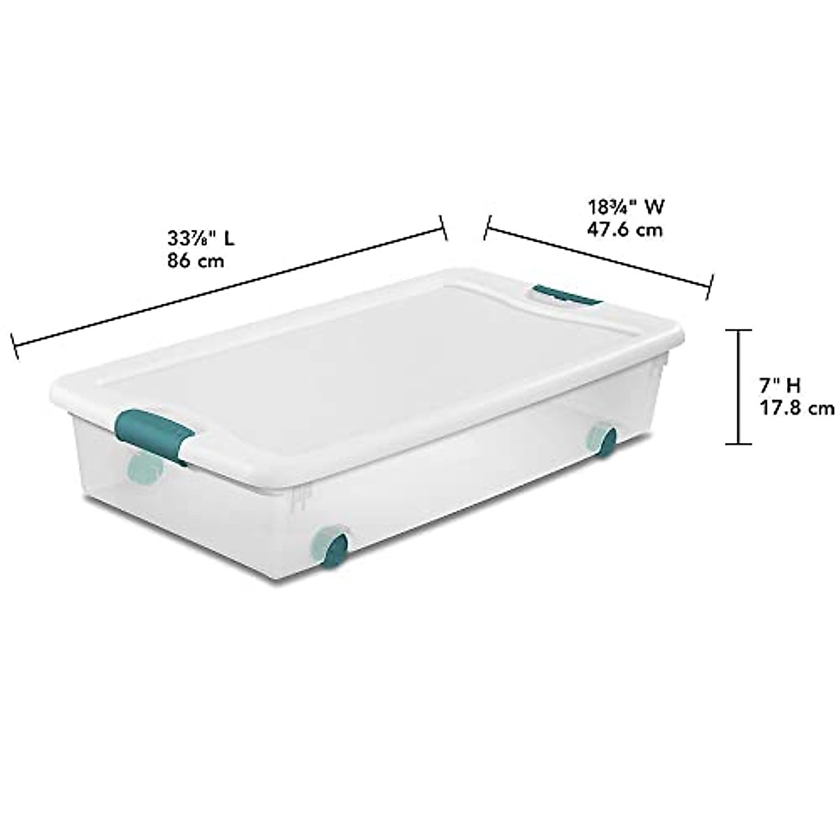 Sterilite 56 Quart Latching Stackable Under Bed or Closet Storage Box Container Bins with Secure Lid and Wheels, Clear (12 Pack)